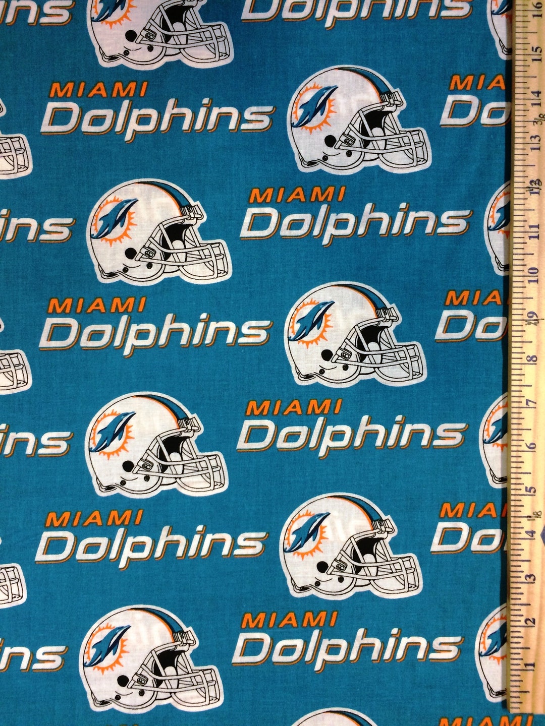 NFL Logo Miami Dolphins Aqua #6459 100% Cotton Fabric by Fabric ...