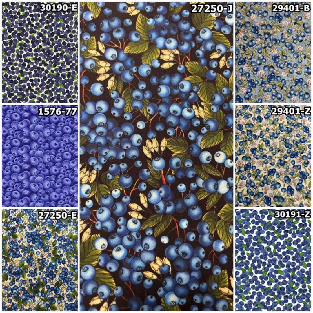 Blackberry Blackberries Blueberries Blueberry Fruit 100% Cotton Fabric ...
