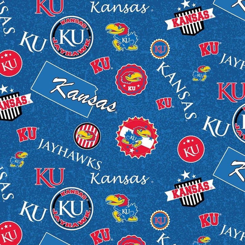 NCAA University of Kansas Red & Blue College 100% Cotton Fabric by ...