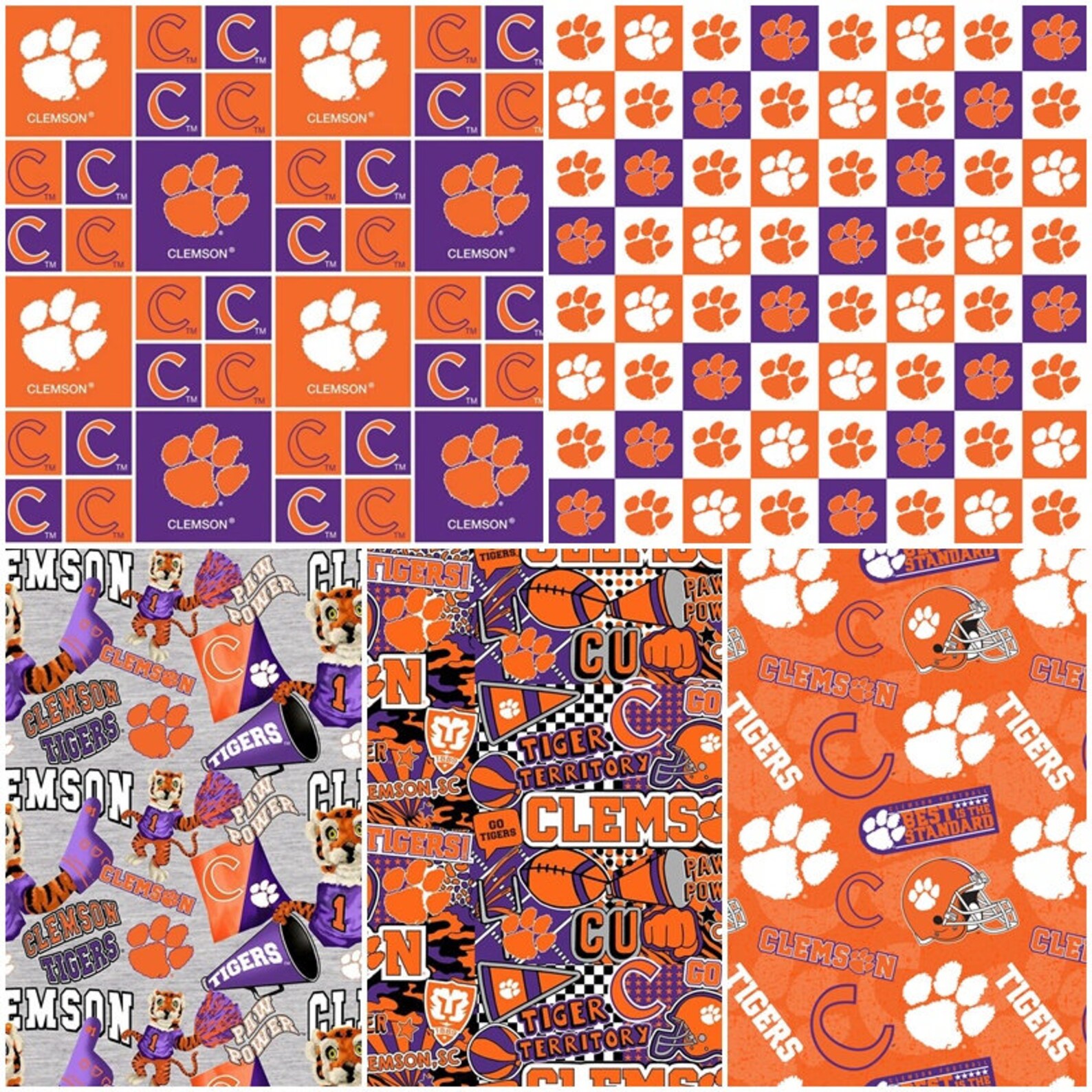 NCAA Clemson University Tigers Orange & Purple College Logo 100% Cotton ...