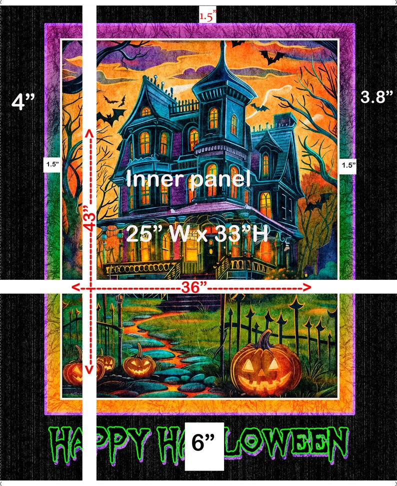 Happy Haunting Haunted House and Halloween Character 100% Cotton Fabric ...
