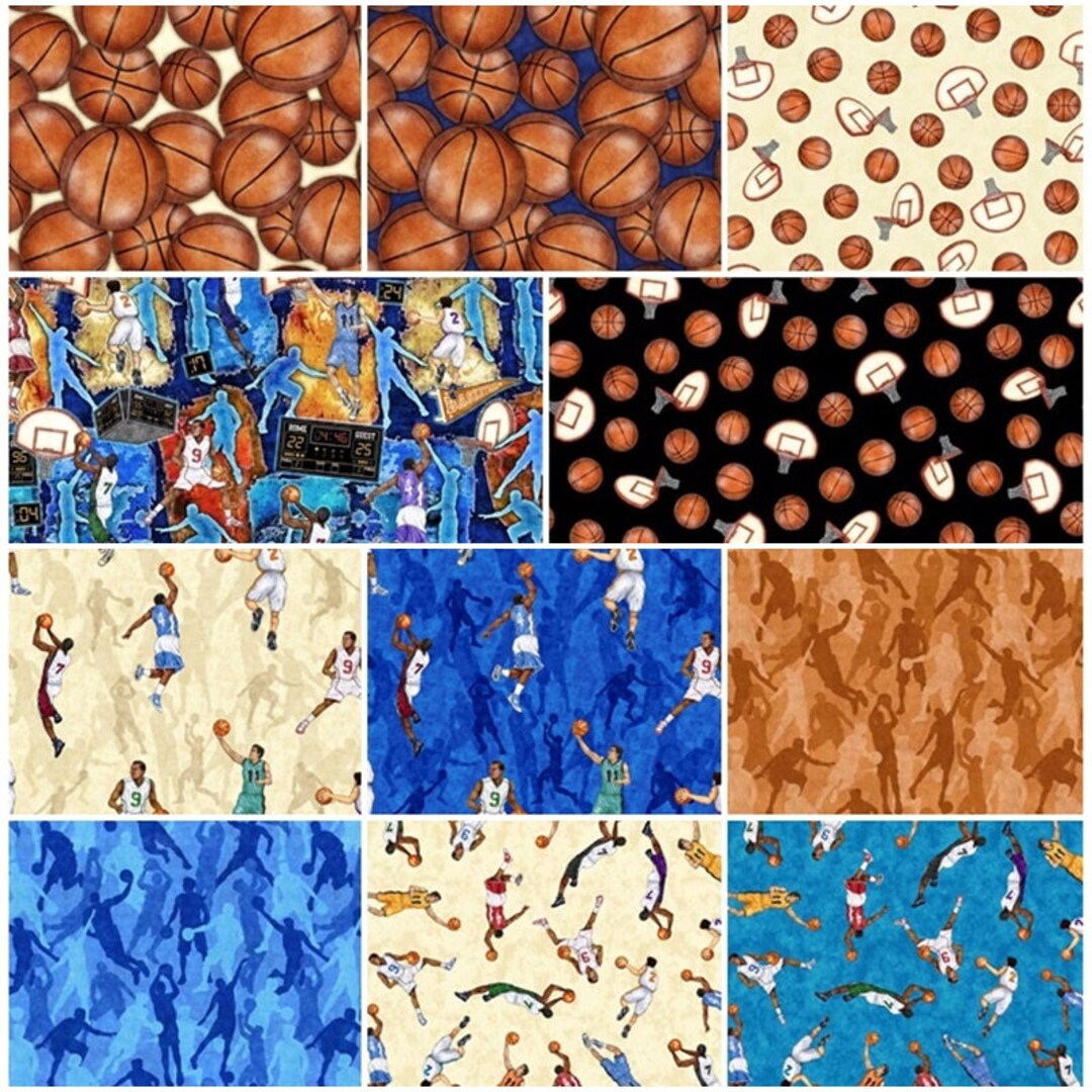 Slam Dunk Basketball Hoop Players 100% Cotton Fabrics by QT 11 Styles ...