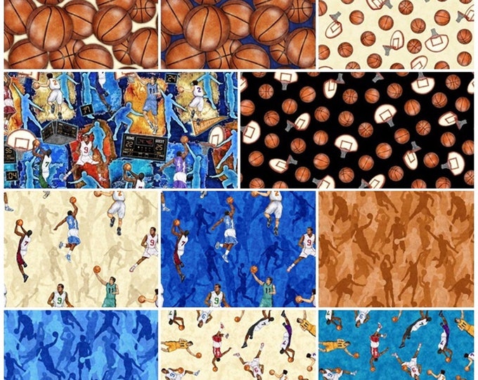 Slam Dunk Basketball Hoop Players 100% Cotton Fabrics by QT 11 Styles ...