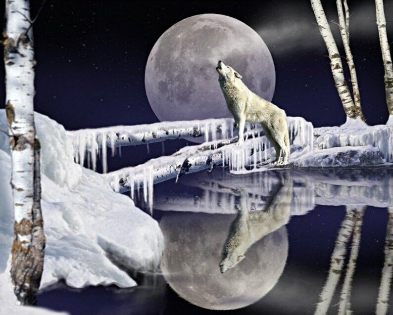 Snowy Winter Wolves Howl at the Moon Wolf Song Winter Snowy - Etsy