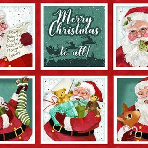Christmas Fabric Panel Santa Making Toys Panel 100% Cotton | Etsy