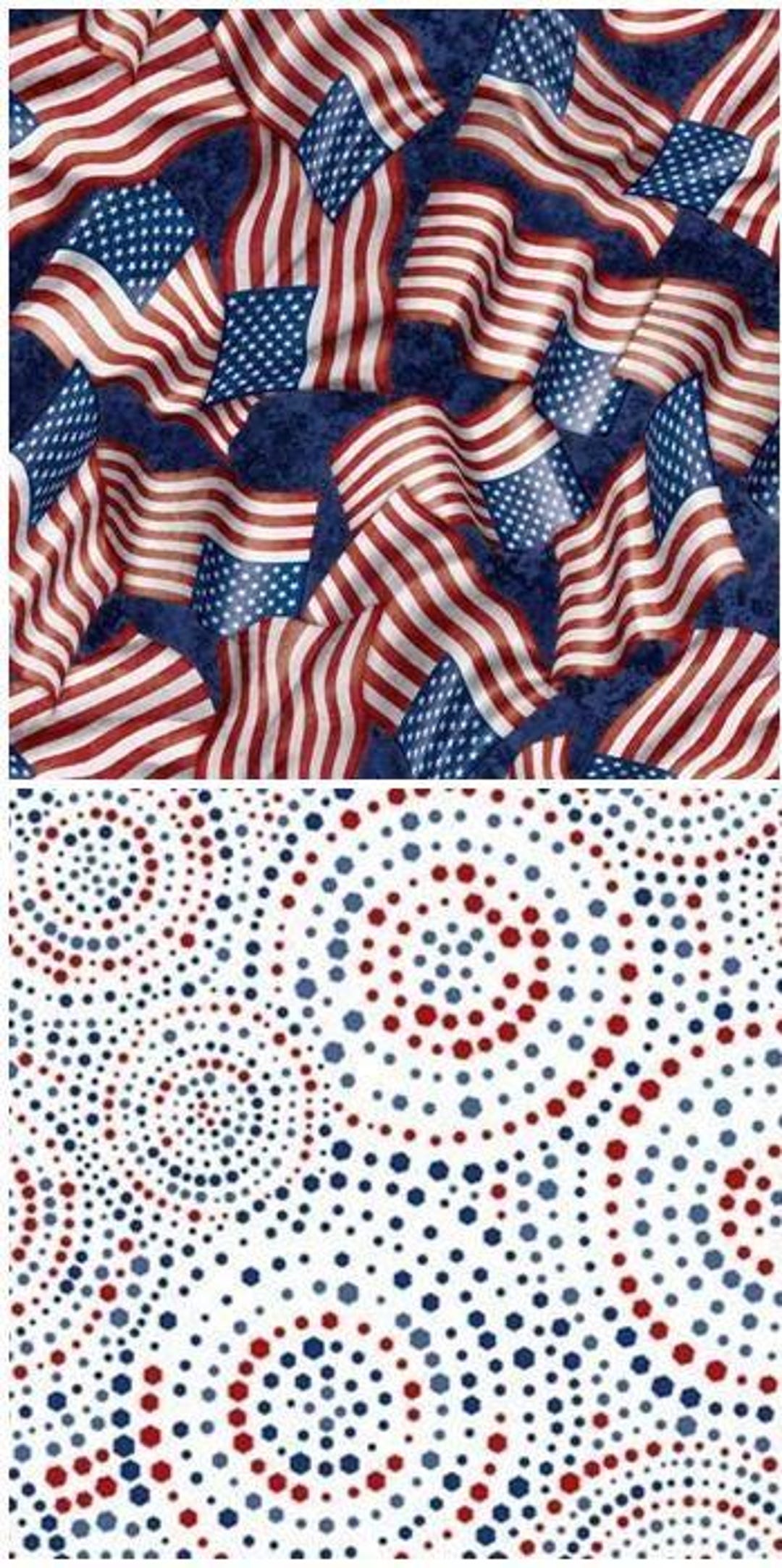 WIDE BACKING 108" Patriotic Flags or Hexi Dots Red White Blue 100% ...