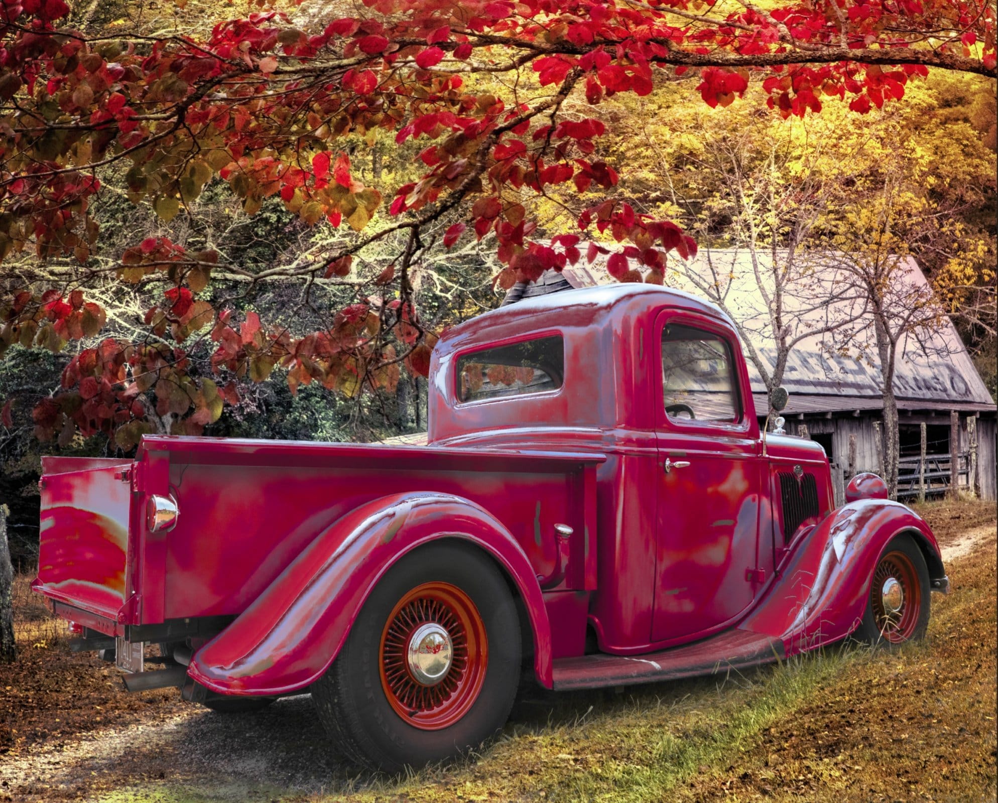 Old Vintage Red Pickup Trucks 100% Digitally Printed Cotton | Etsy