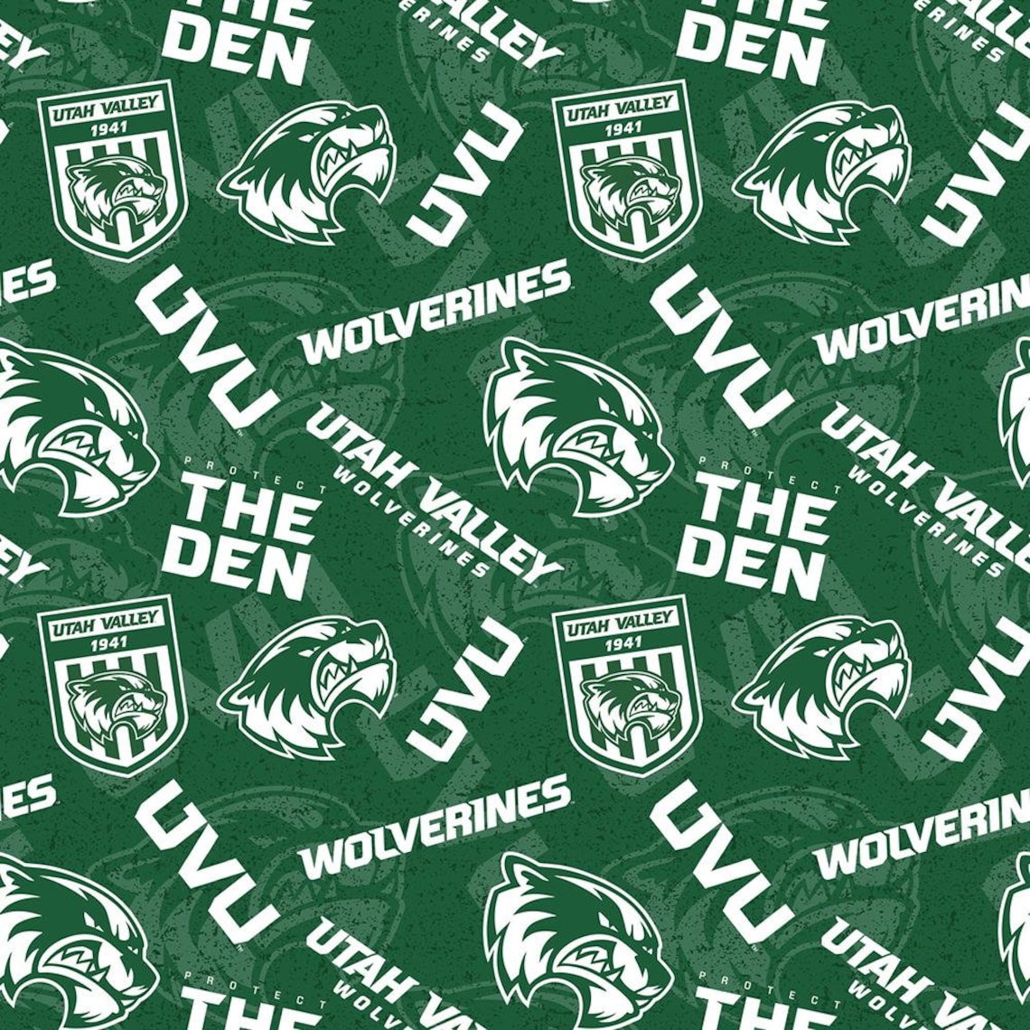 NCAA Utah Valley University Wolverines Green College Logo 100% Cotton ...