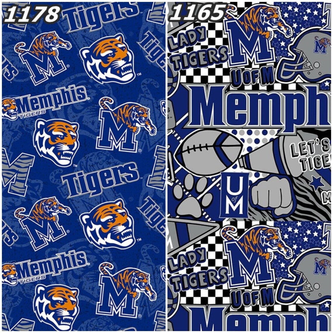 NCAA University of Memphis Tigers Blue and Grey College Logo 100% ...