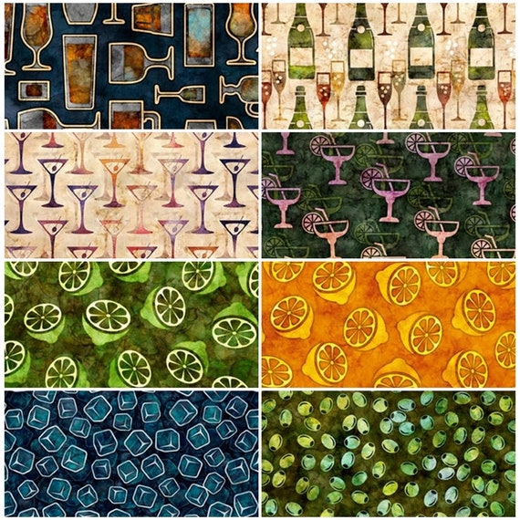 Cocktail Hour Quilting Treasures Drinks Digital Print Navy Cotton ...