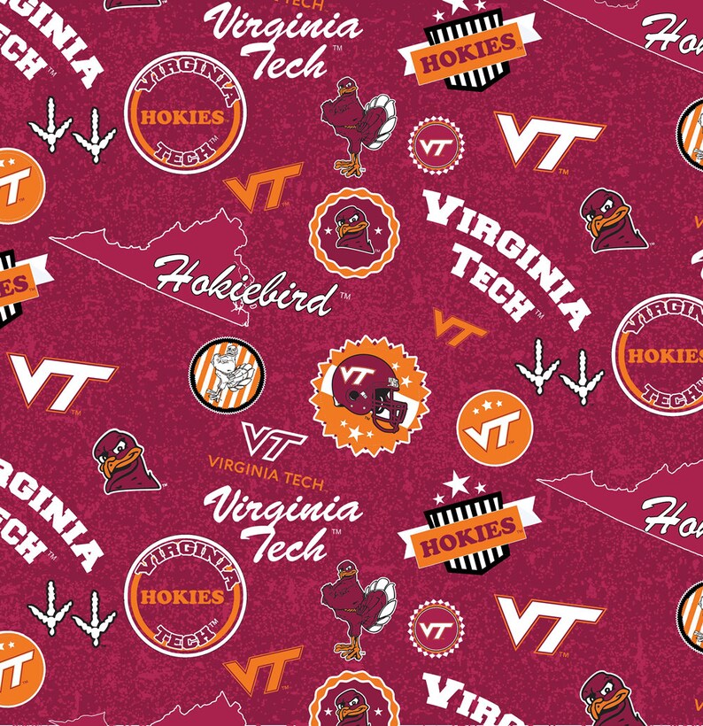 NCAA Virginia Tech Hokies Orange & Maroon College Logo 100% - Etsy