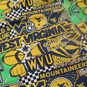 NCAA West Virginia University Mountaineers College Logo Cotton Fabric ...