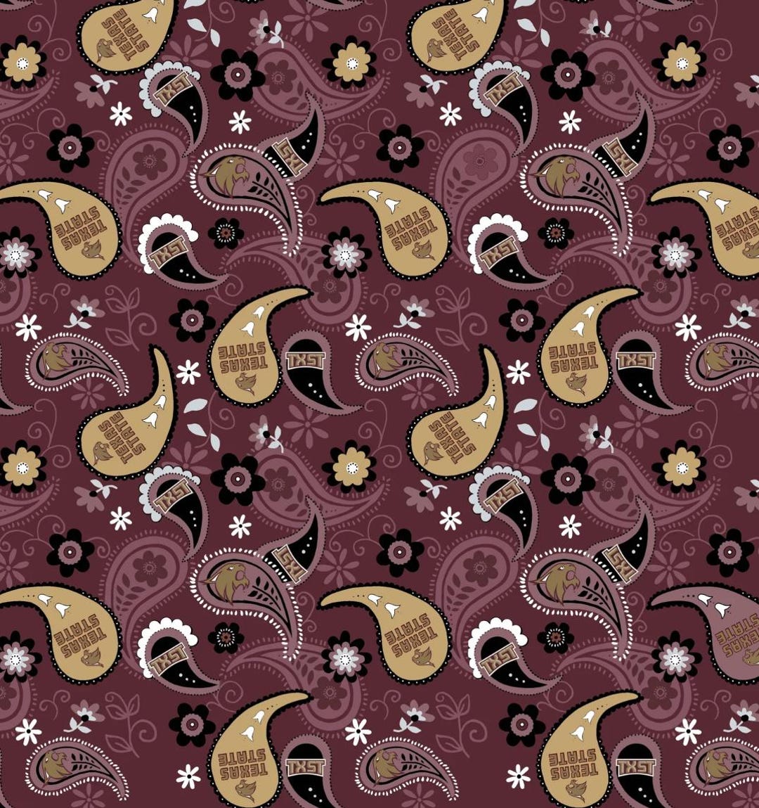 NCAA Texas State University Bobcats Maroon & Gold 100% Cotton Fabrics ...