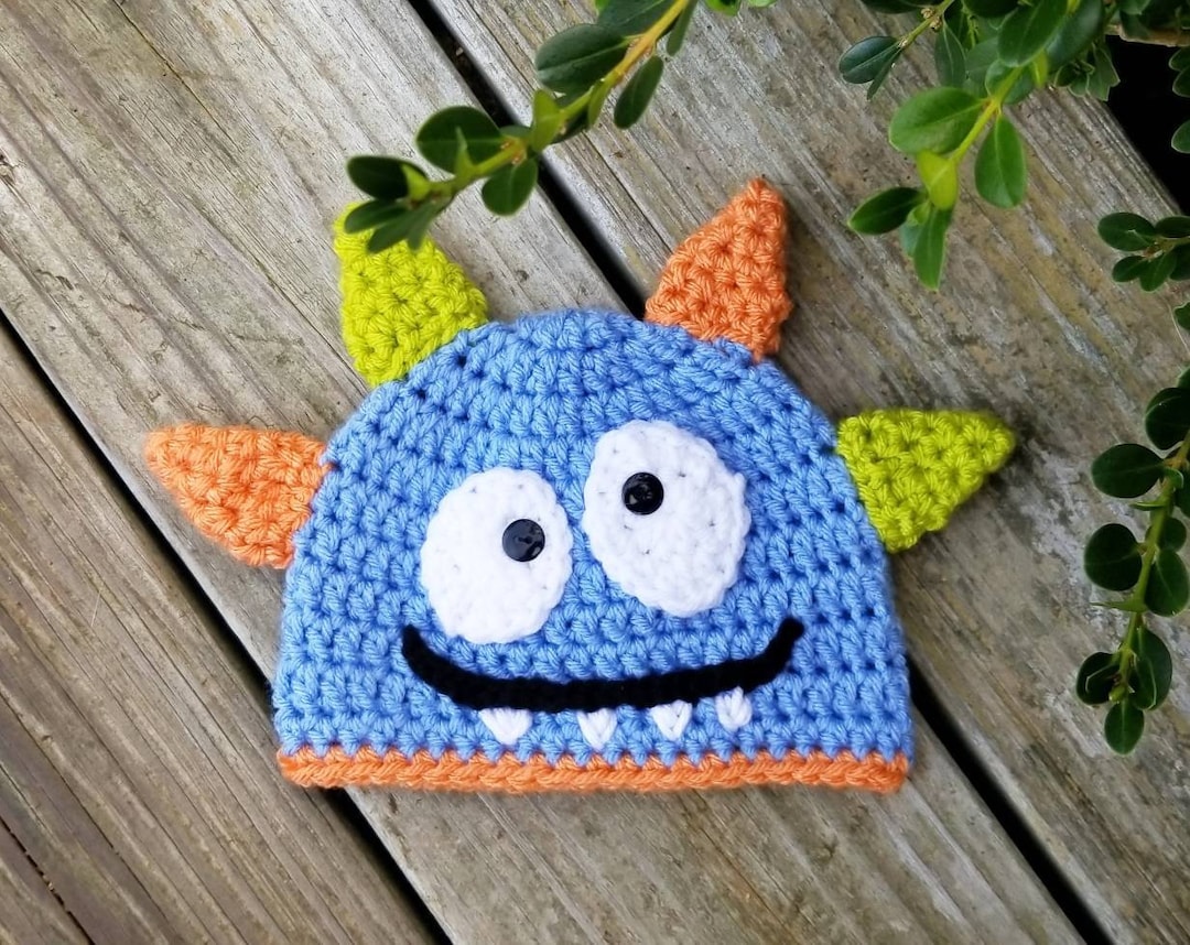 Monster Baby Hat, Crochet Monster Hat, Monster Beanie, Monster Birthday ...