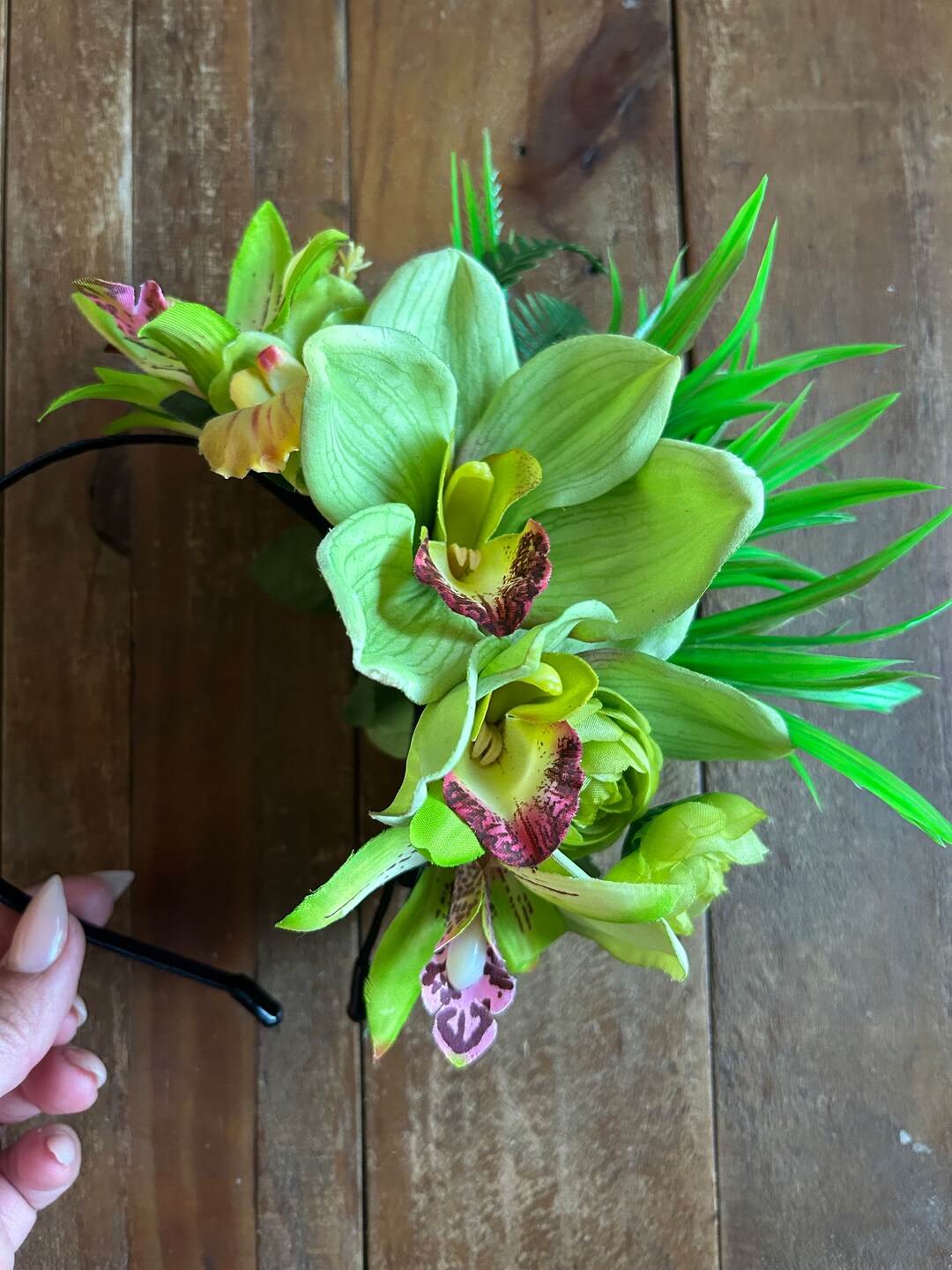 Tropical Tiki Flower Crown Lime Orchids Party - Etsy
