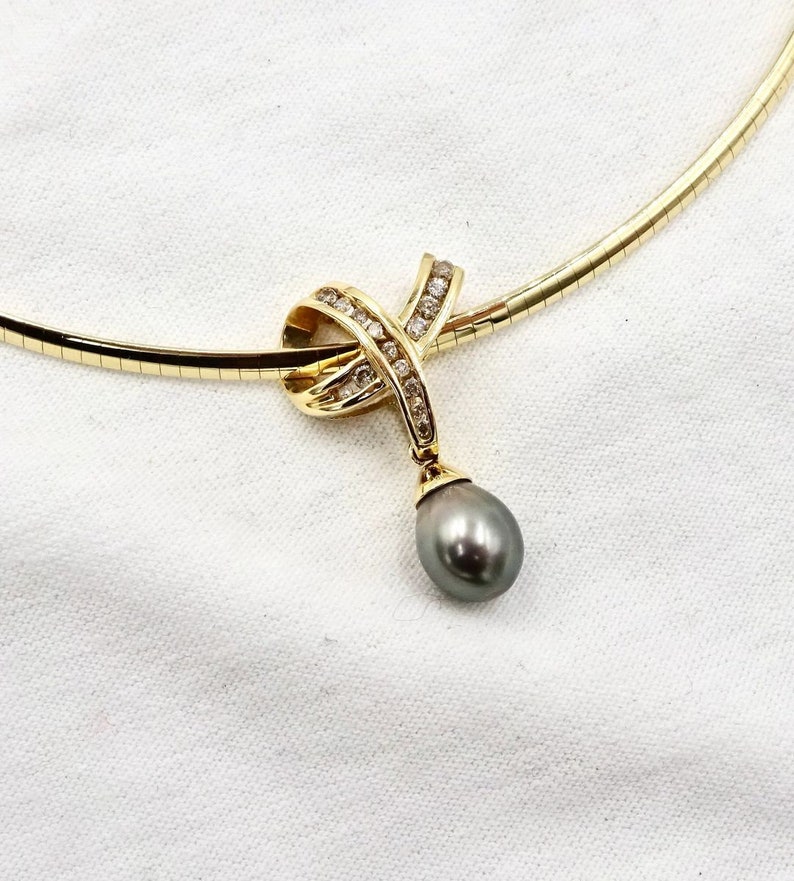 GOLD DIAMOND PEARL Slide Pendant 14k Yellow Gold South Sea - Etsy