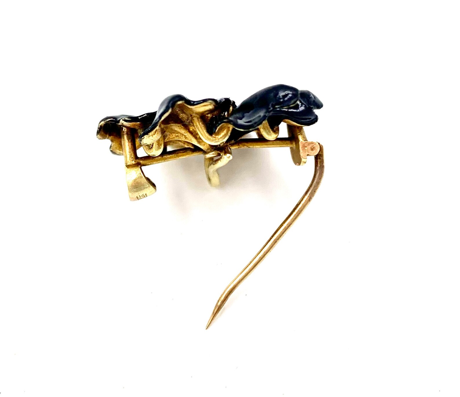Antique 14k GOLD ENAMEL PIN 585 Yellow Gold Black Enamel Poppy - Etsy