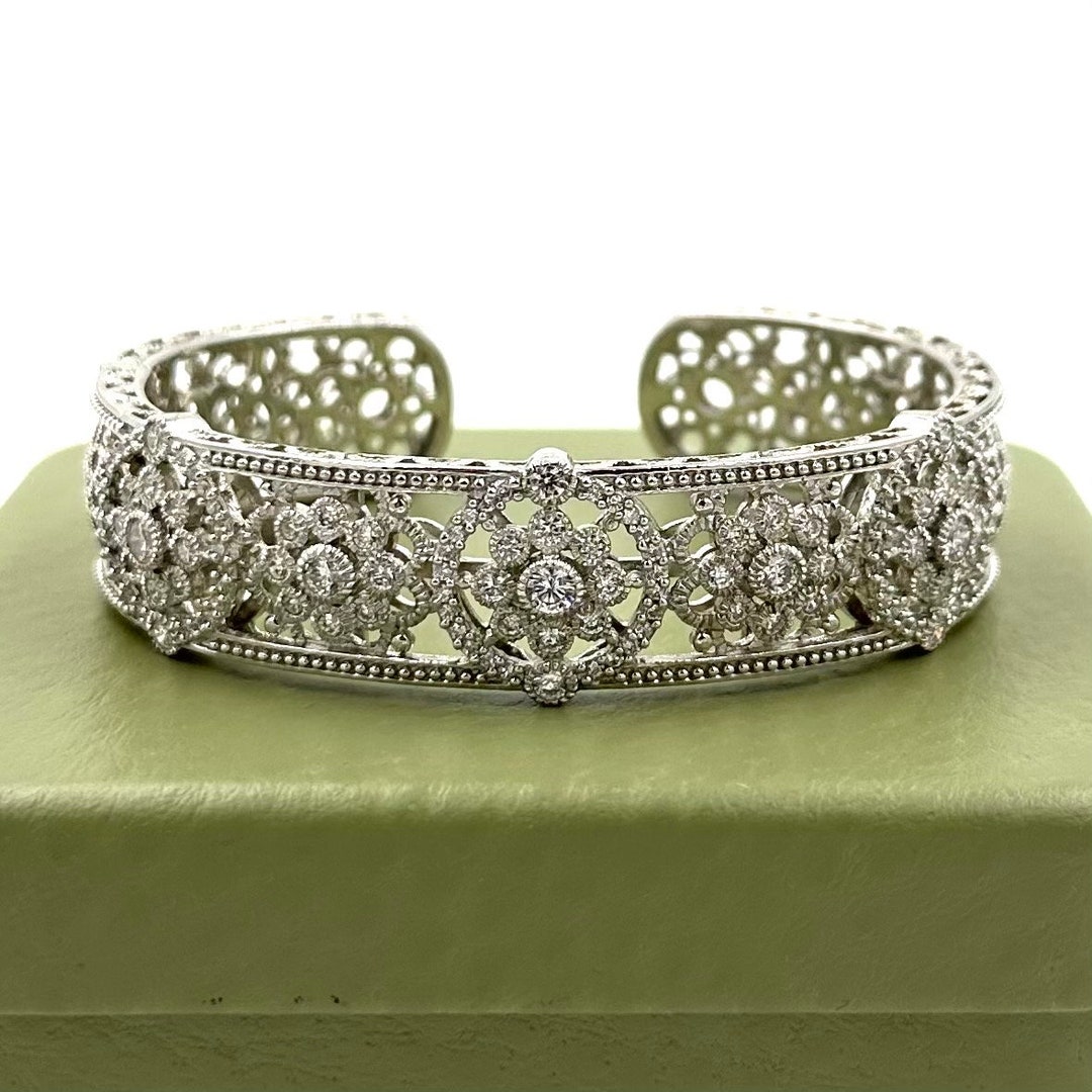 JUDITH RIPKA CUFF Bracelet Sterling Silver Cz Diamonique Floral ...