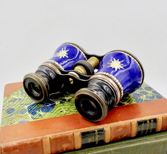 Antique Victorian FRENCH OPERA GLASSES Cobalt Blue Enamel | Etsy