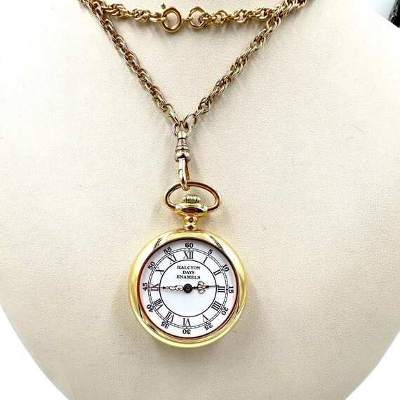 Halcyon Days POCKET WATCH NECKLACE Pendant Gold Ename… - Gem