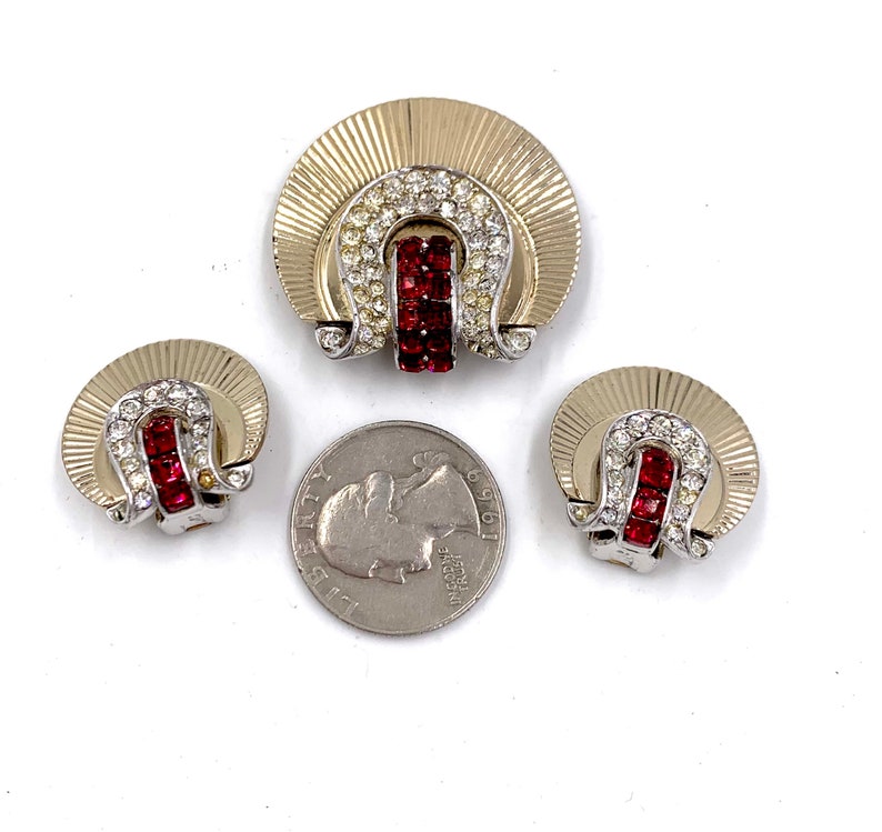 Vintage CIRO Rhinestone Jewelry Set: Art Deco Earrings Fur Clip E514 - Etsy