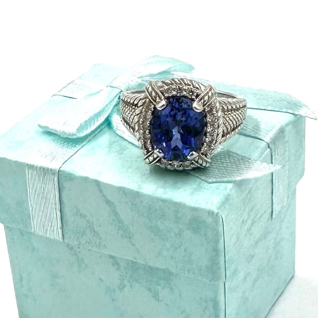 JUDITH RIPKA Ring Sterling Silver Blue Sapphire Diamonique CZ Ring Sz ...