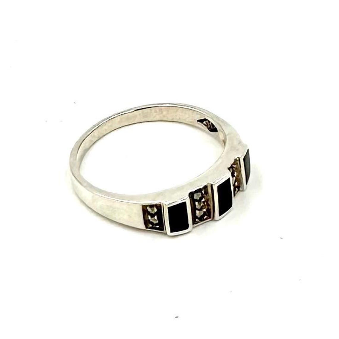JUDITH JACK RING Sterling Silver Marcasite Black Onyx Band Ring Sz 9 ...