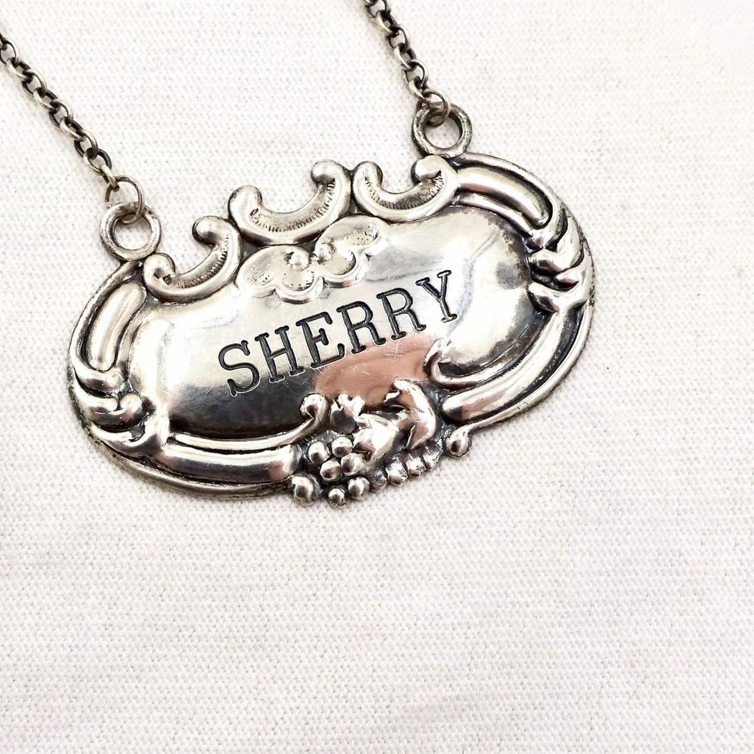 SHERRY BOTTLE TAG Label Sterling Silver Vintage Antique Decanter Label ...