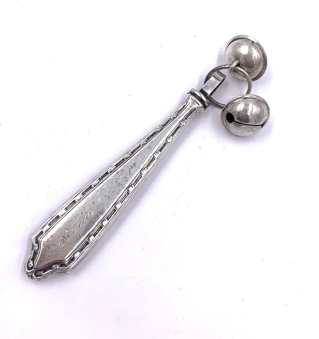 Antique STERLING SILVER RATTLE - Silver Bells Rattle - Vintage Baby Boy ...