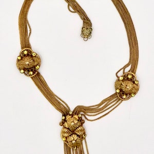 Antique PINCHBECK GOLD NECKLACE Yellow Czech Glass 6 Strand Festoon ...