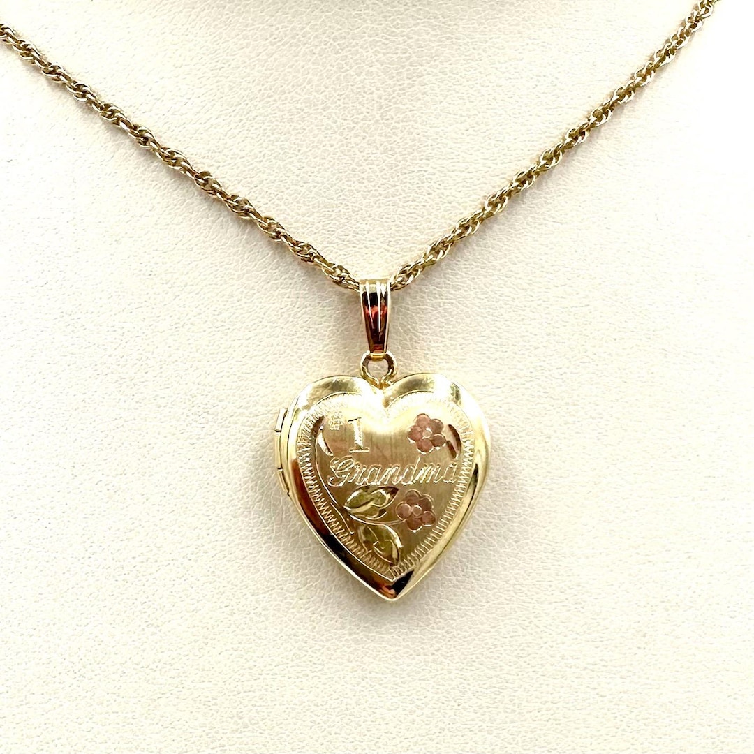 Vintage 14K Gold Filled Heart Locket Necklace #1 Grandma Floral Etched ...
