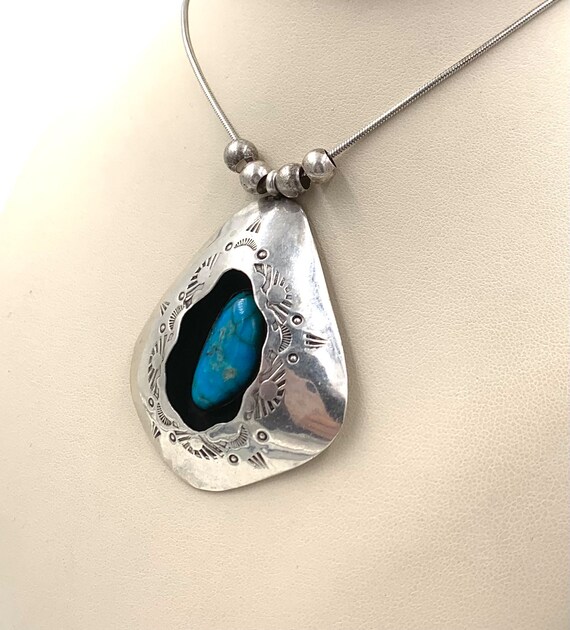 Vintage NATIVE AMERICAN PENDANT Necklace 925 Sterling… - Gem