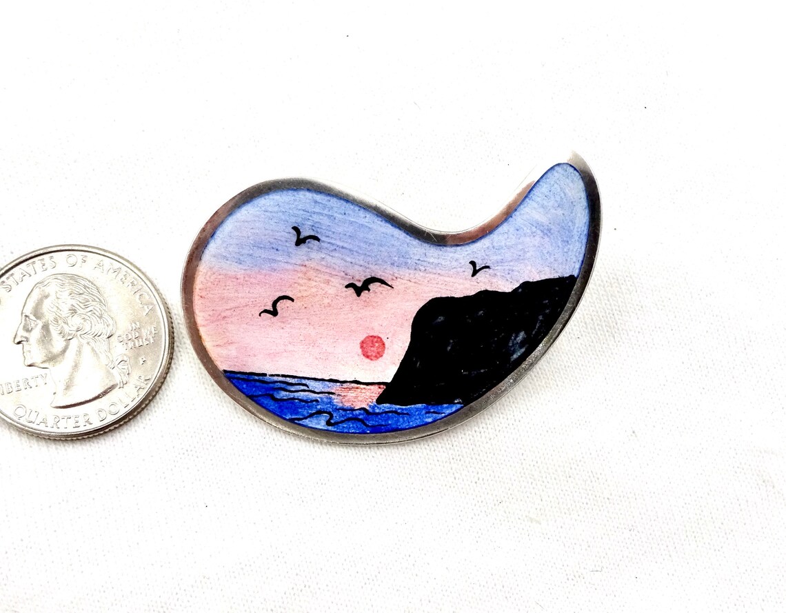 Antique Modernist STERLING ENAMEL PIN Brooch Karl A. - Etsy