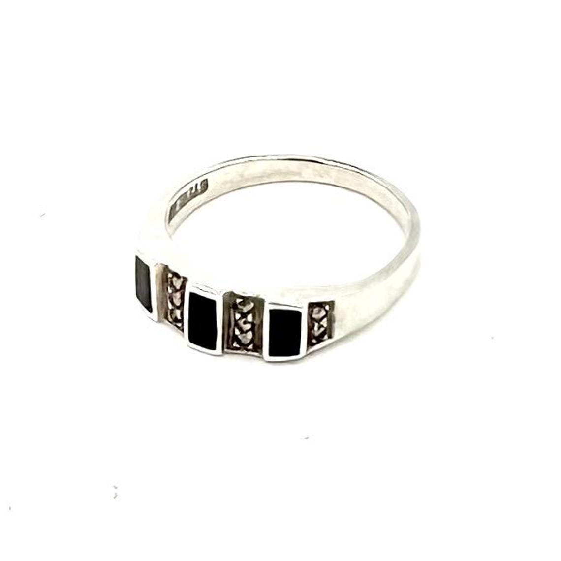 JUDITH JACK RING Sterling Silver Marcasite Black Onyx Band Ring Sz 9 ...
