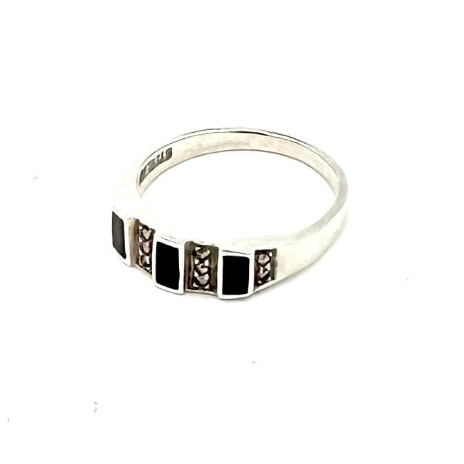 JUDITH JACK RING Sterling Silver Marcasite Black Onyx Band Ring Sz 9 ...