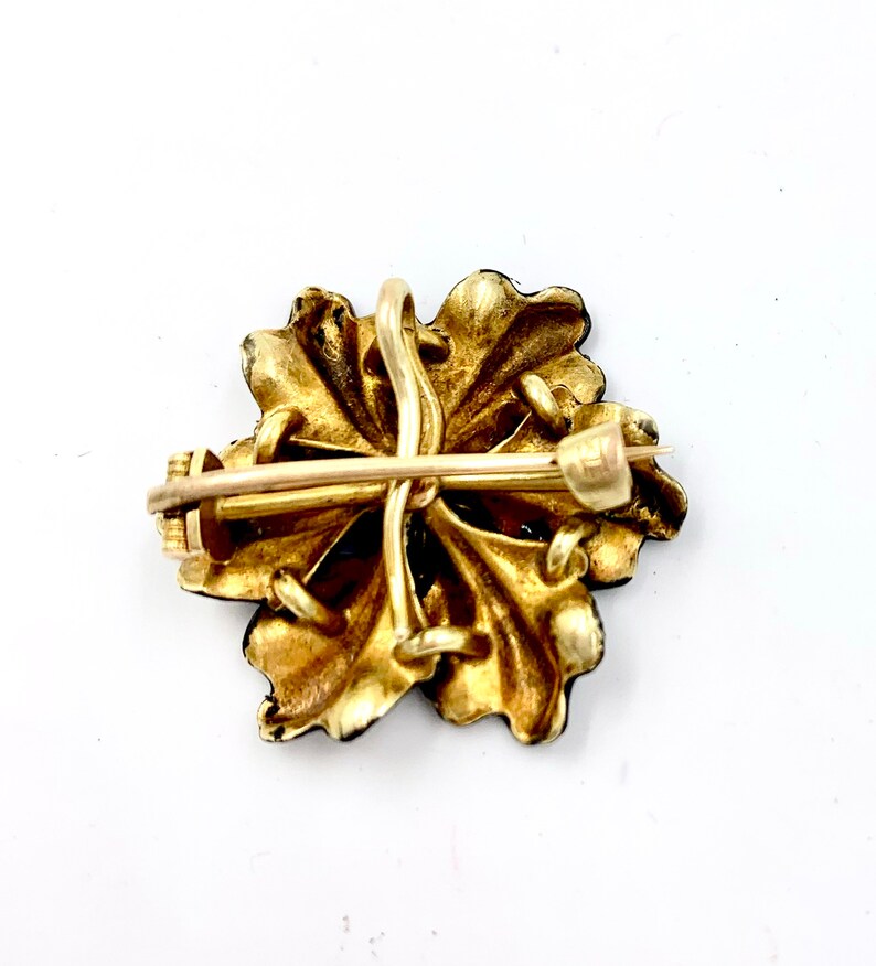 Antique 14k GOLD ENAMEL PIN 585 Yellow Gold Black Enamel Poppy - Etsy