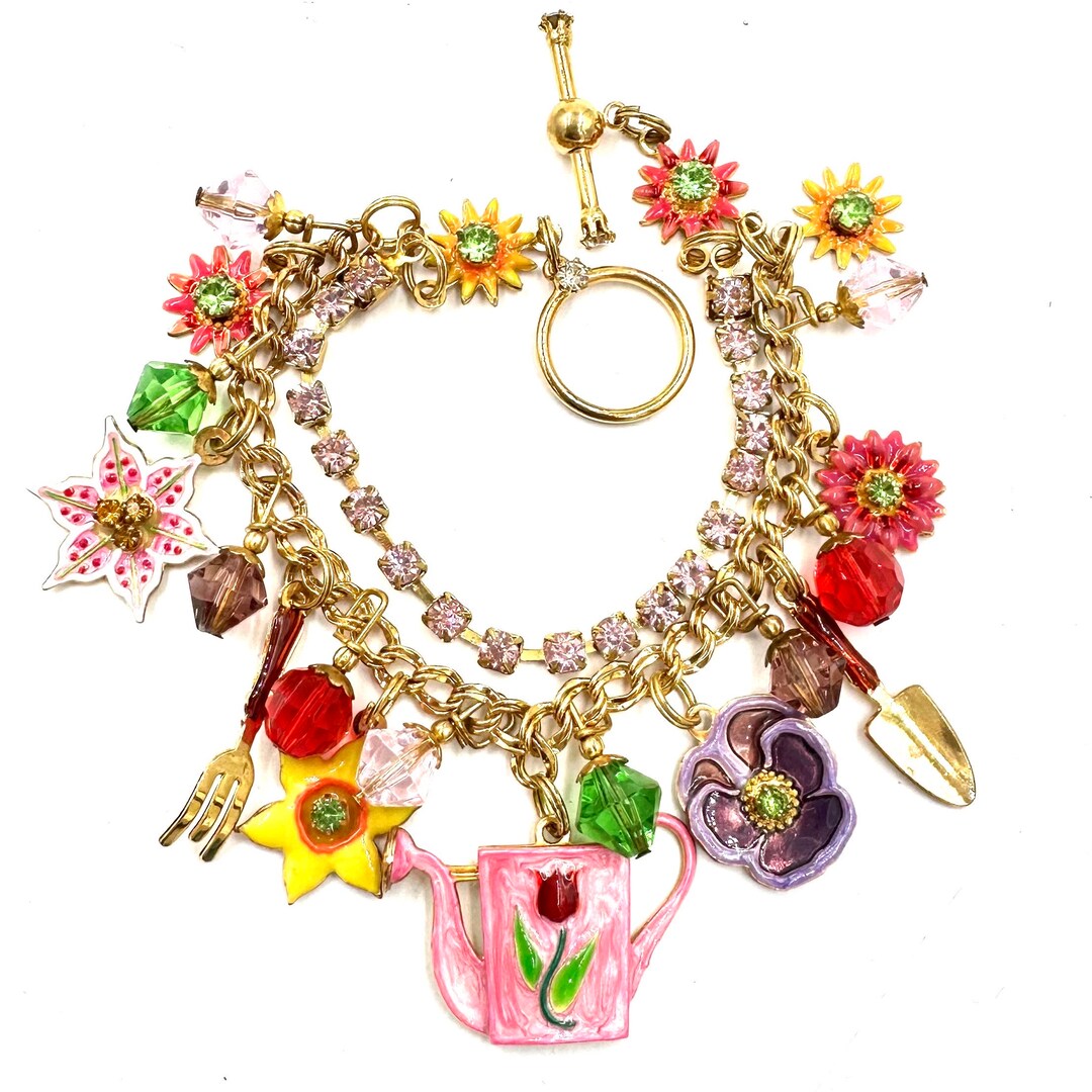 Lunch at the Ritz LATR 2 GO Charm Bracelet Garden Spring Summer Flowers Vintage - Etsy
