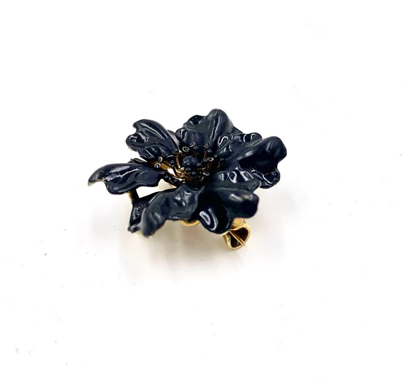 Antique 14k GOLD ENAMEL PIN 585 Yellow Gold Black Enamel Poppy - Etsy