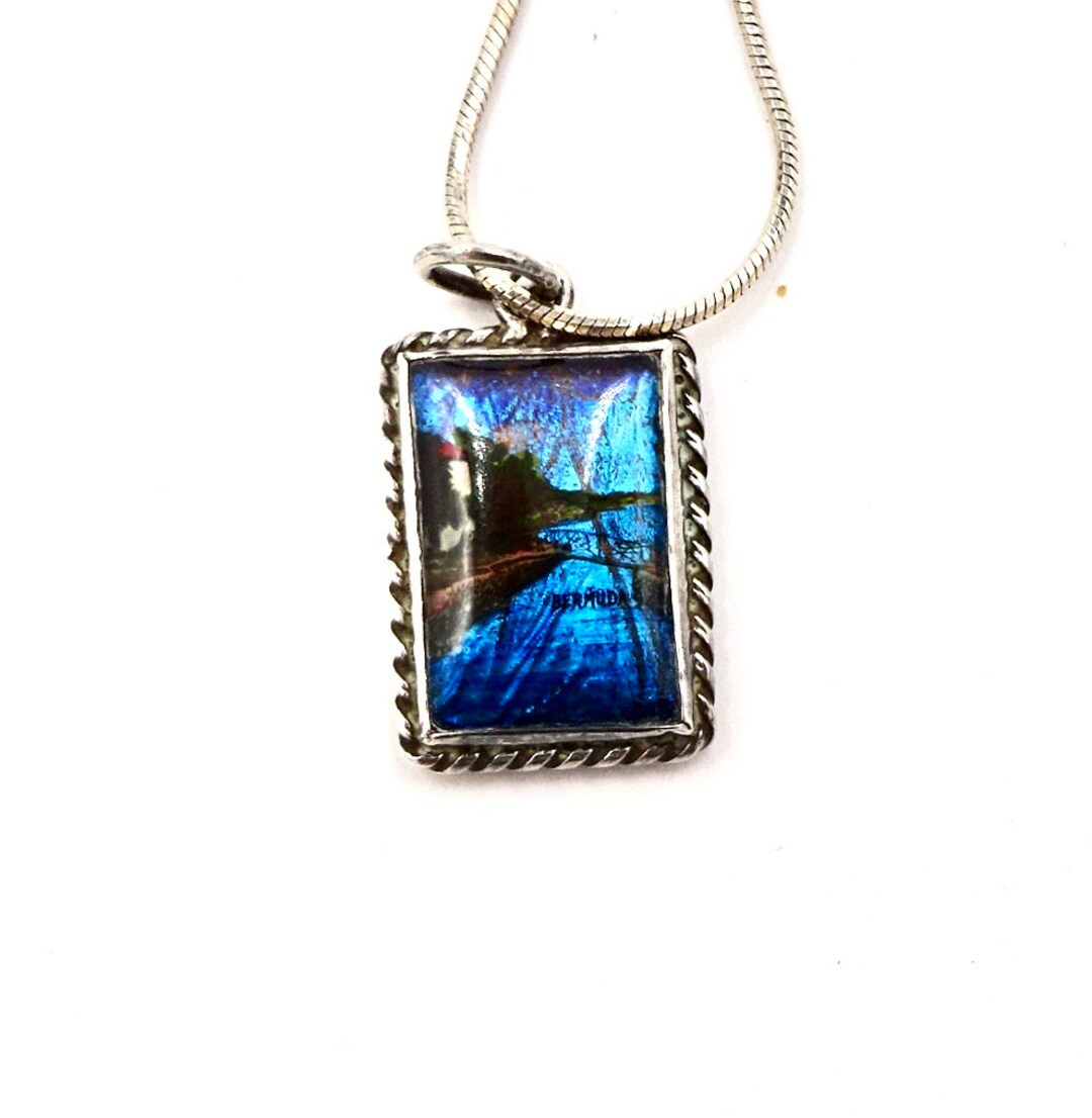 Vintage BUTTERFLY WING NECKLACE Sterling Silver Blue Morpho Pendant ...