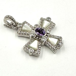 JUDITH RIPKA ENHANCER Pendant Sterling Silver Amethyst Mother of Pearl ...
