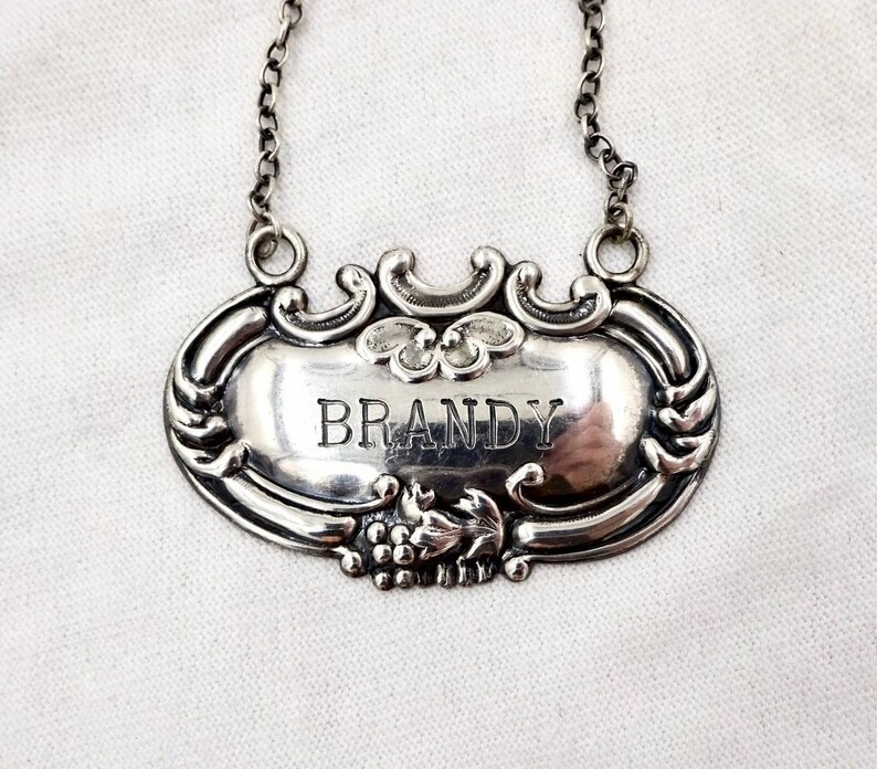 BRANDY BOTTLE TAG Label Sterling Silver Decanter Liquor Tag Antique ...