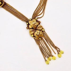 Antique PINCHBECK GOLD NECKLACE Yellow Czech Glass 6 Strand Festoon ...