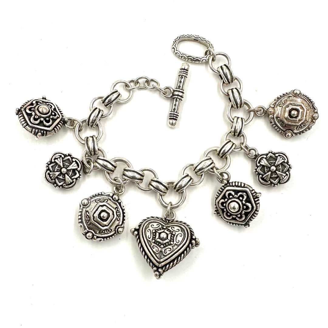 Vintage SAMARA CHARM BRACELET Sterling Silver Medallions Heart Toggle ...