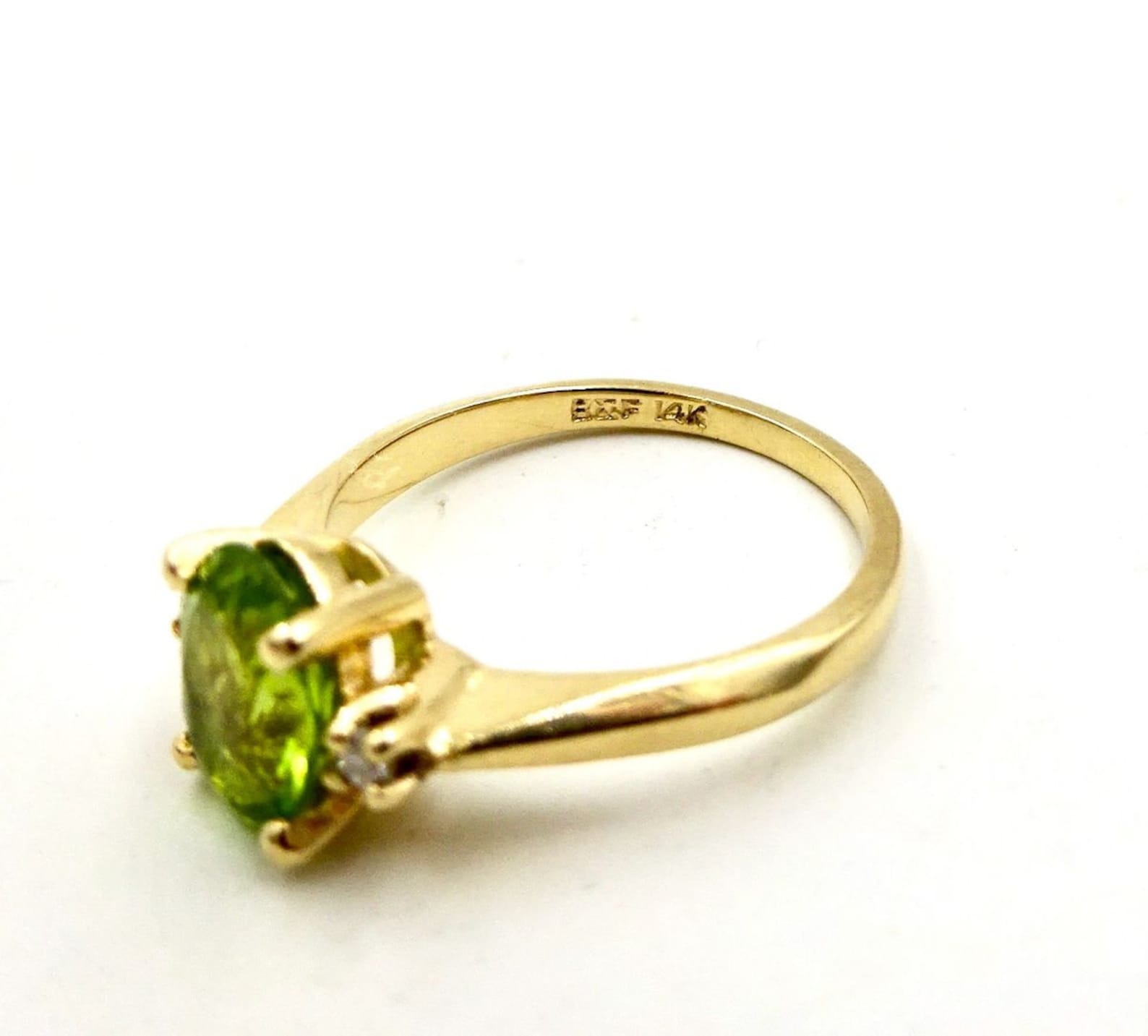 VINTAGE PERIDOT RING 14K Yellow Gold Peridot Diamond Ring Sz 5 | Etsy