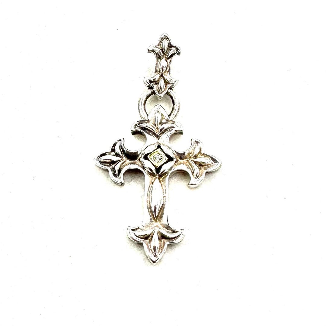 Ann King Sterling Silver 18K Gold Diamond Cross Pendant Enhancer - Etsy