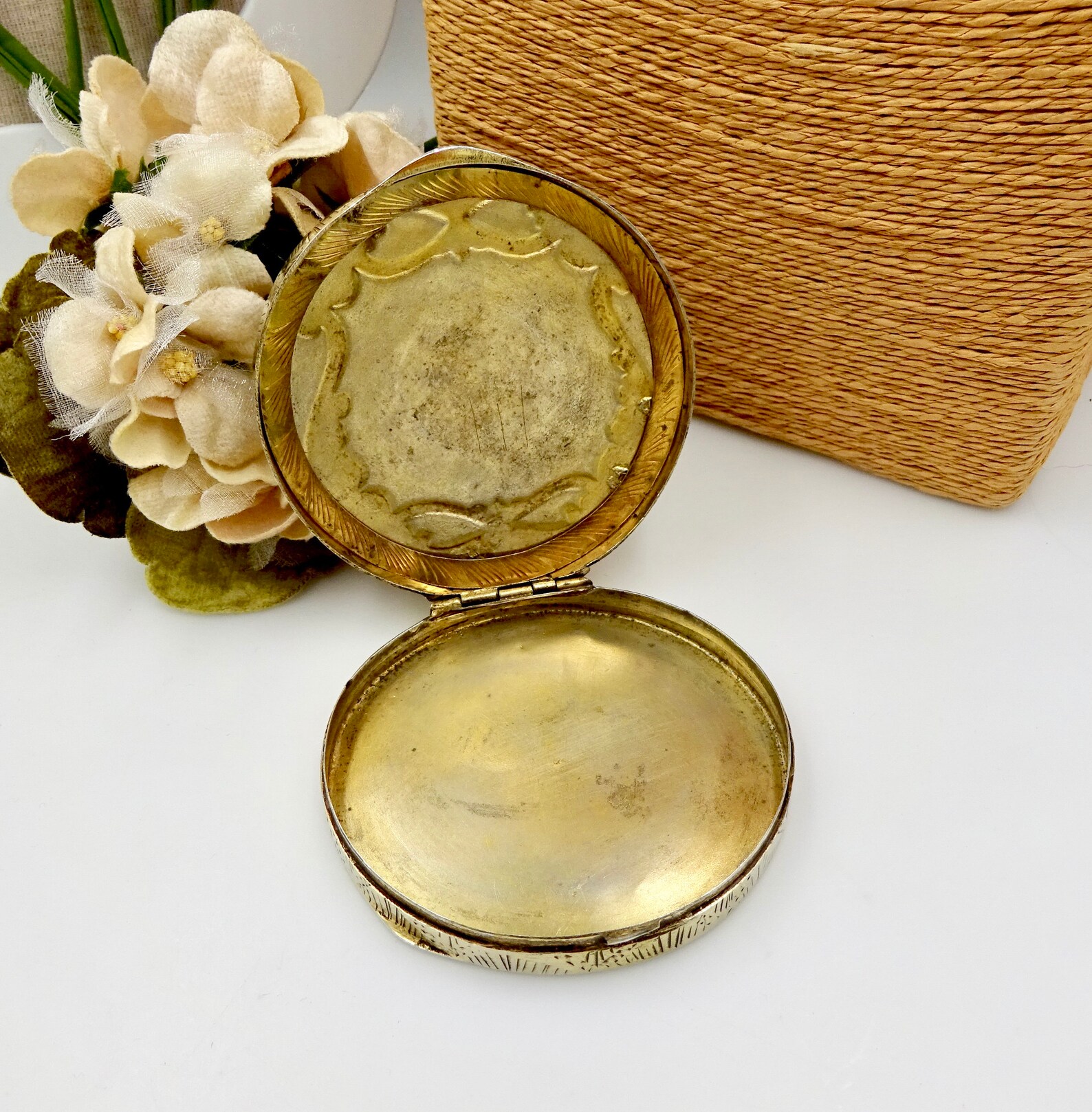 Gilt 800 SILVER ENAMEL COMPACT Italy Enamel Courting Scene | Etsy