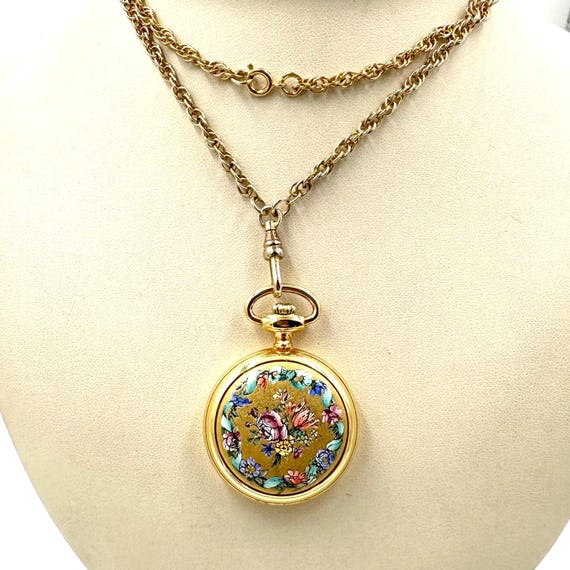 Halcyon Days POCKET WATCH NECKLACE Pendant Gold Ename… - Gem