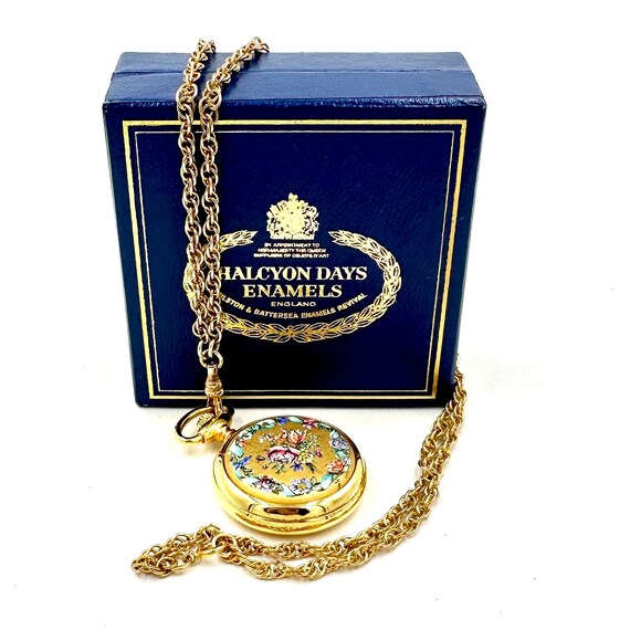Halcyon Days POCKET WATCH NECKLACE Pendant Gold Ename… - Gem