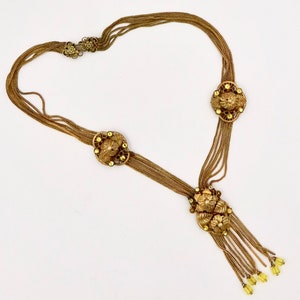 Antique PINCHBECK GOLD NECKLACE Yellow Czech Glass 6 Strand Festoon ...