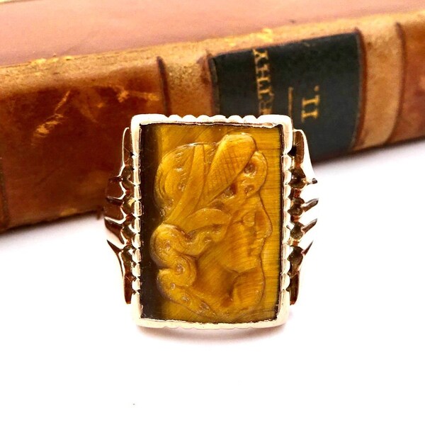 Mens Vintage Carved Tiger Eye Ring - Etsy